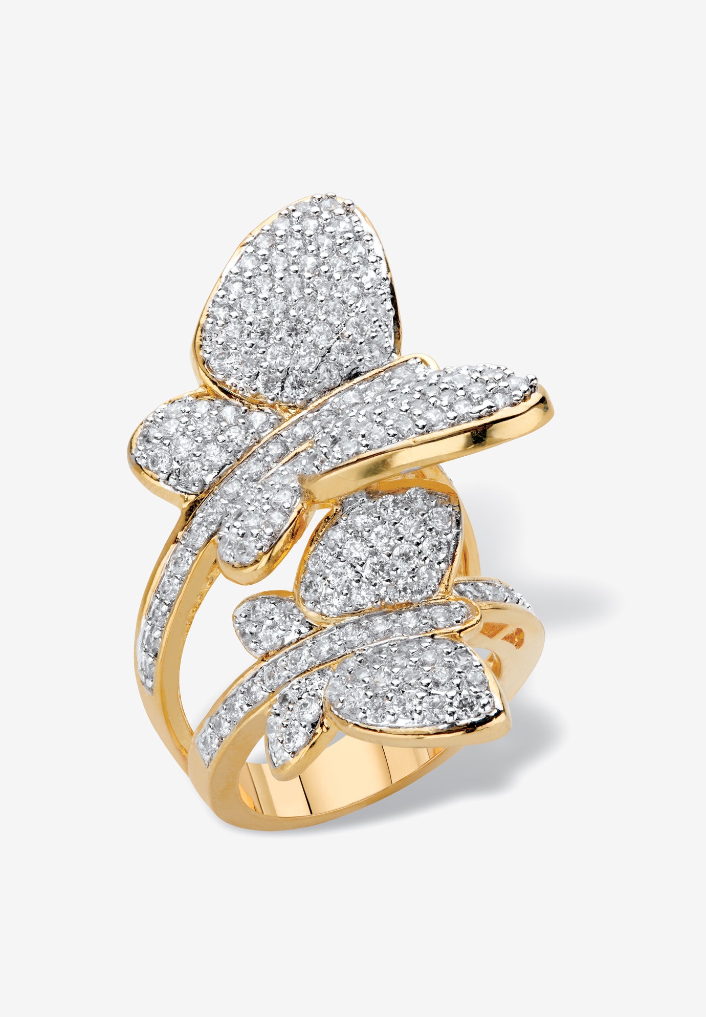 Yellow Gold Plated Cubic Zirconia Butterfly Wraparound Ring | Jewelry ...
