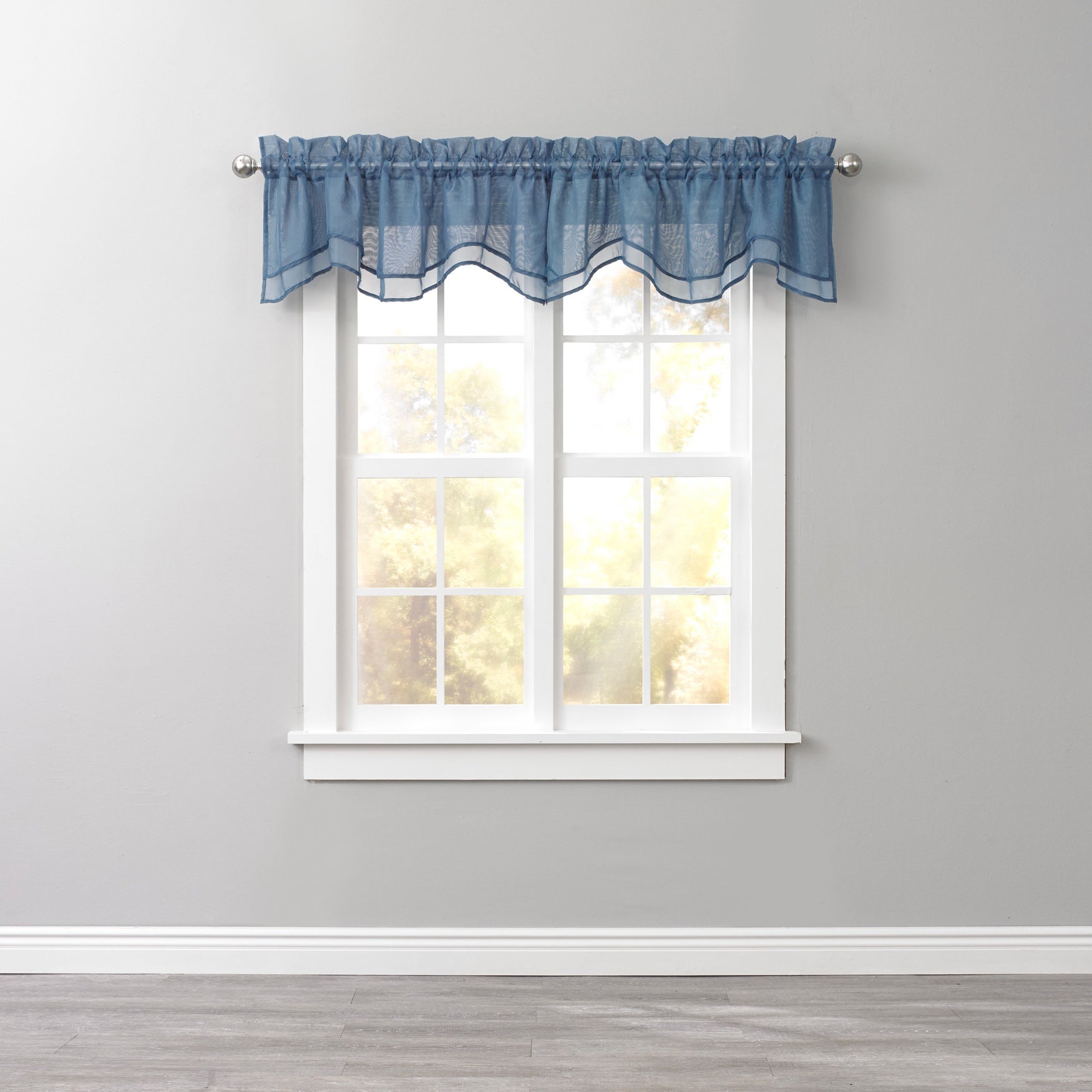 Simple BH Studio Sheer Voile Layered Valance, Smoke Blue | Brylane Home