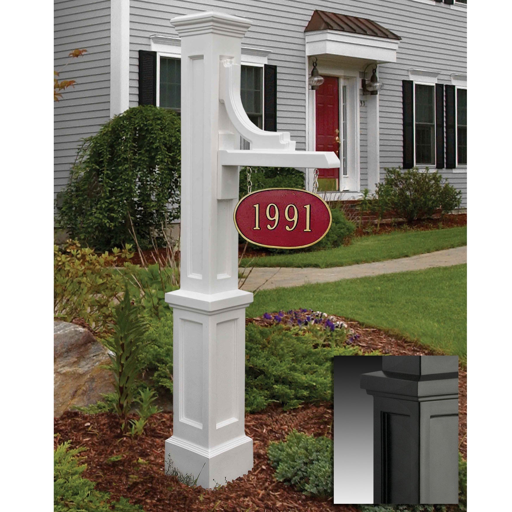 Traditional Woodhaven Address Sign Post, Black | Brylane Home