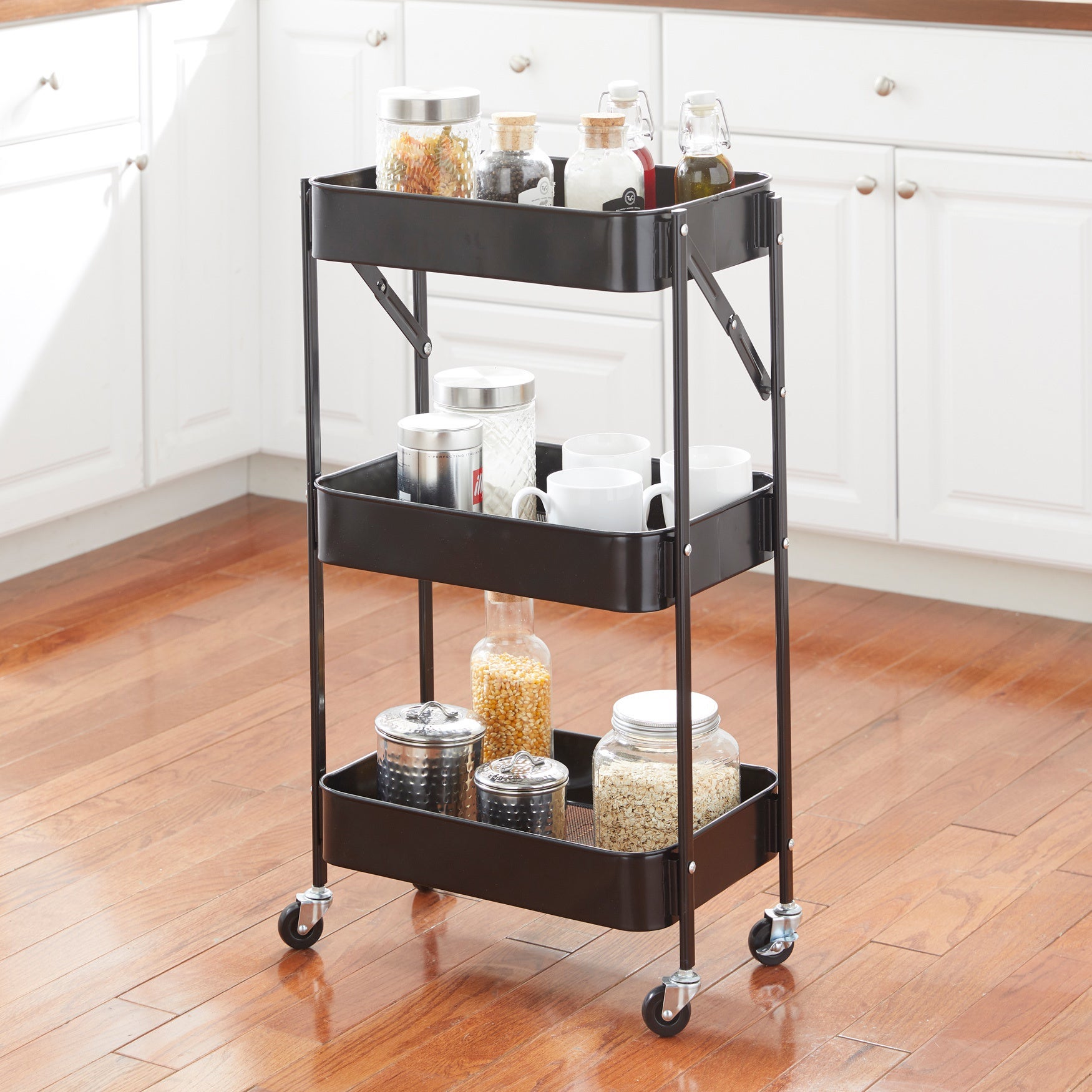 Simple 3-Tier Foldable Rolling Cart, 4388527 | Brylane Home Simple 3-Tier Foldable Rolling Cart, 4388527 | Brylane Home
