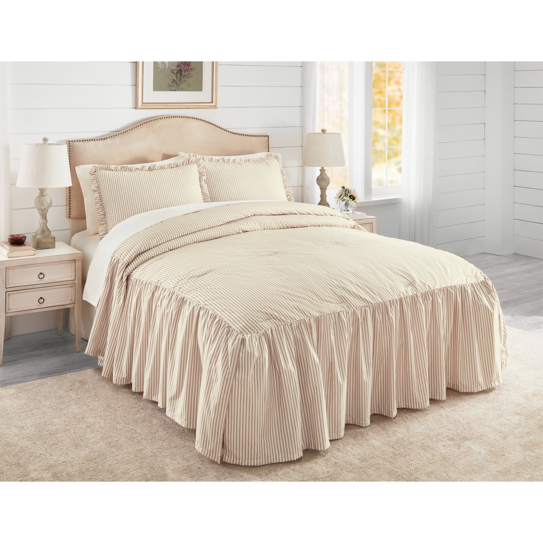 Ticking Stripe Ruffle Bedspread Collection | Brylane Home
