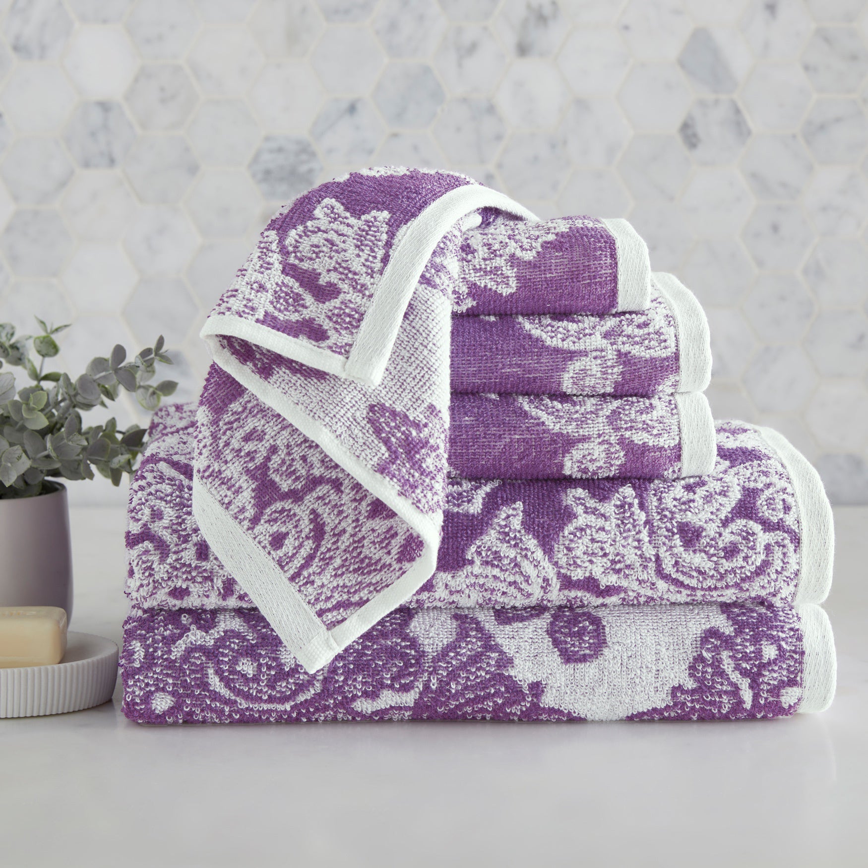 6-Piece Damask Towel Set | Brylane Home