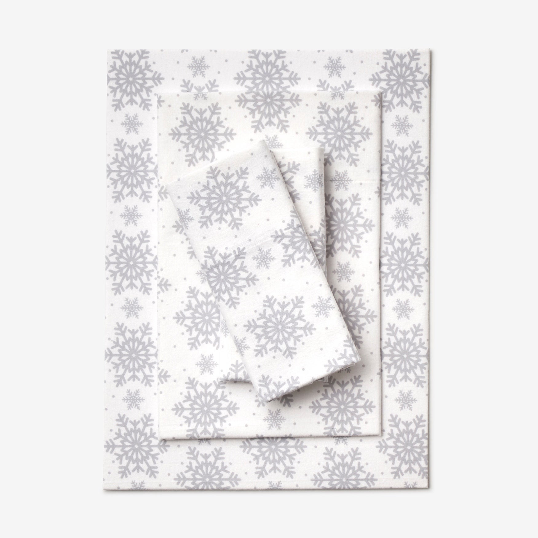Seasonal Cotton Flannel Print Sheet Set, Gray Snowflake | Brylane Home