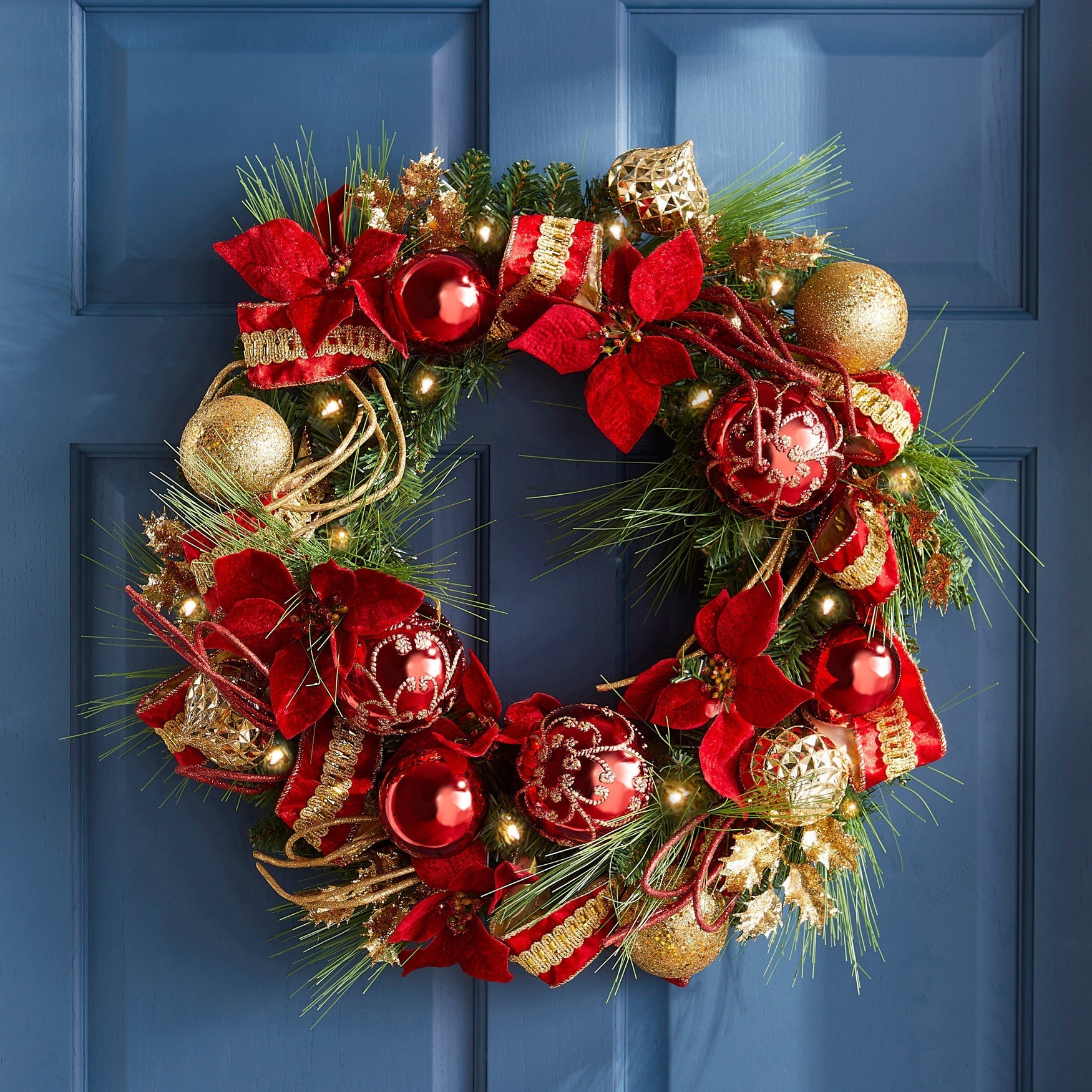 Seasonal 24" Pre-Lit Red Ribbon Wreath, 4260091 | Brylane Home