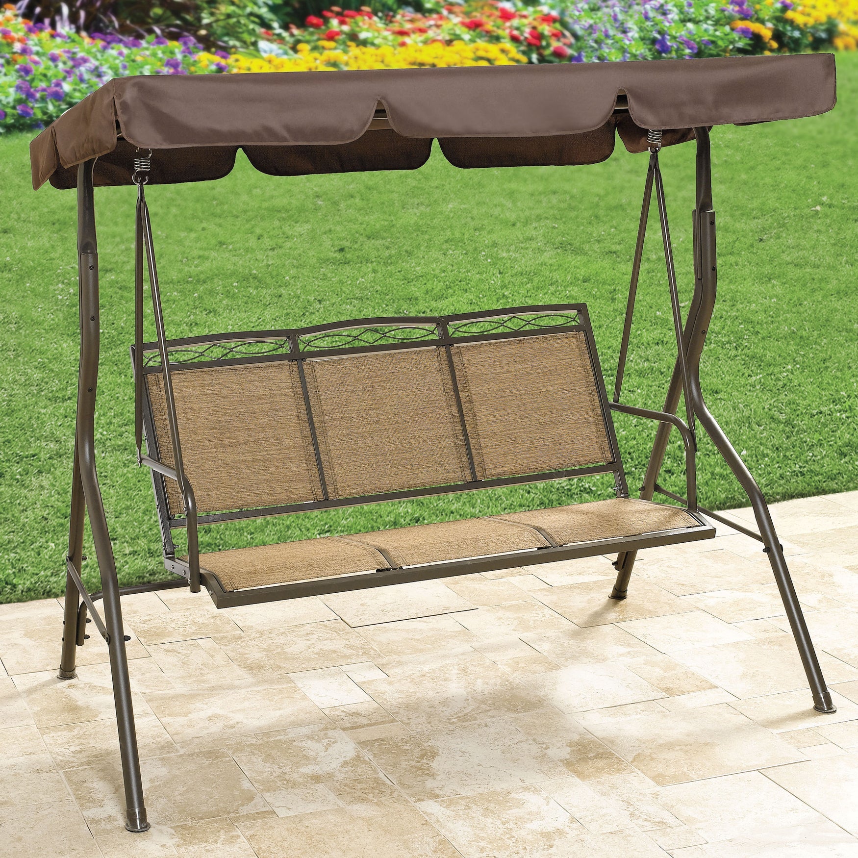 Extra Wide Textured Vinyl 3-Seat Swing| Outdoor Chairs | Brylane Home