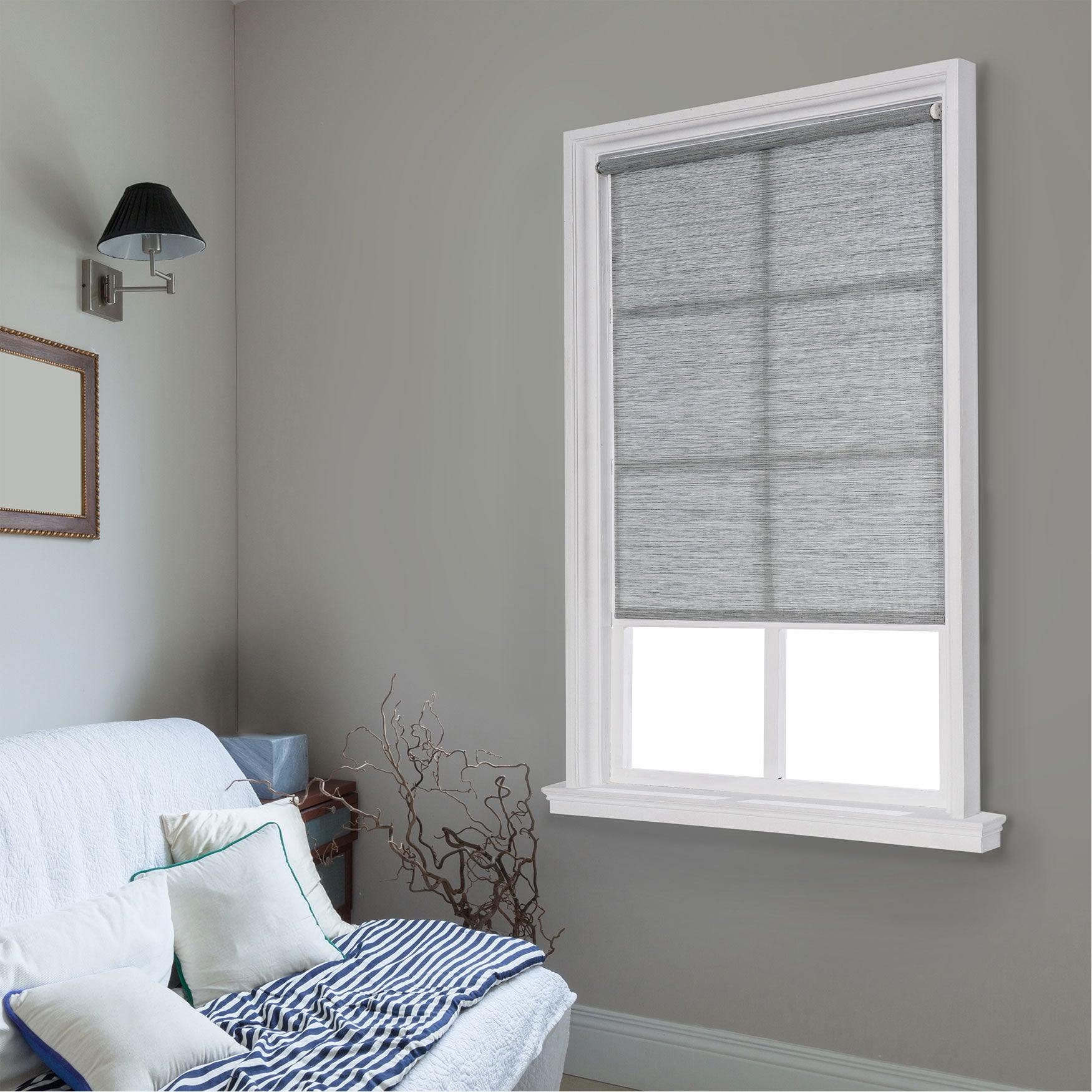 Simple Cut-to-Width Spring Natural Roller Shade, Black | Brylane Home