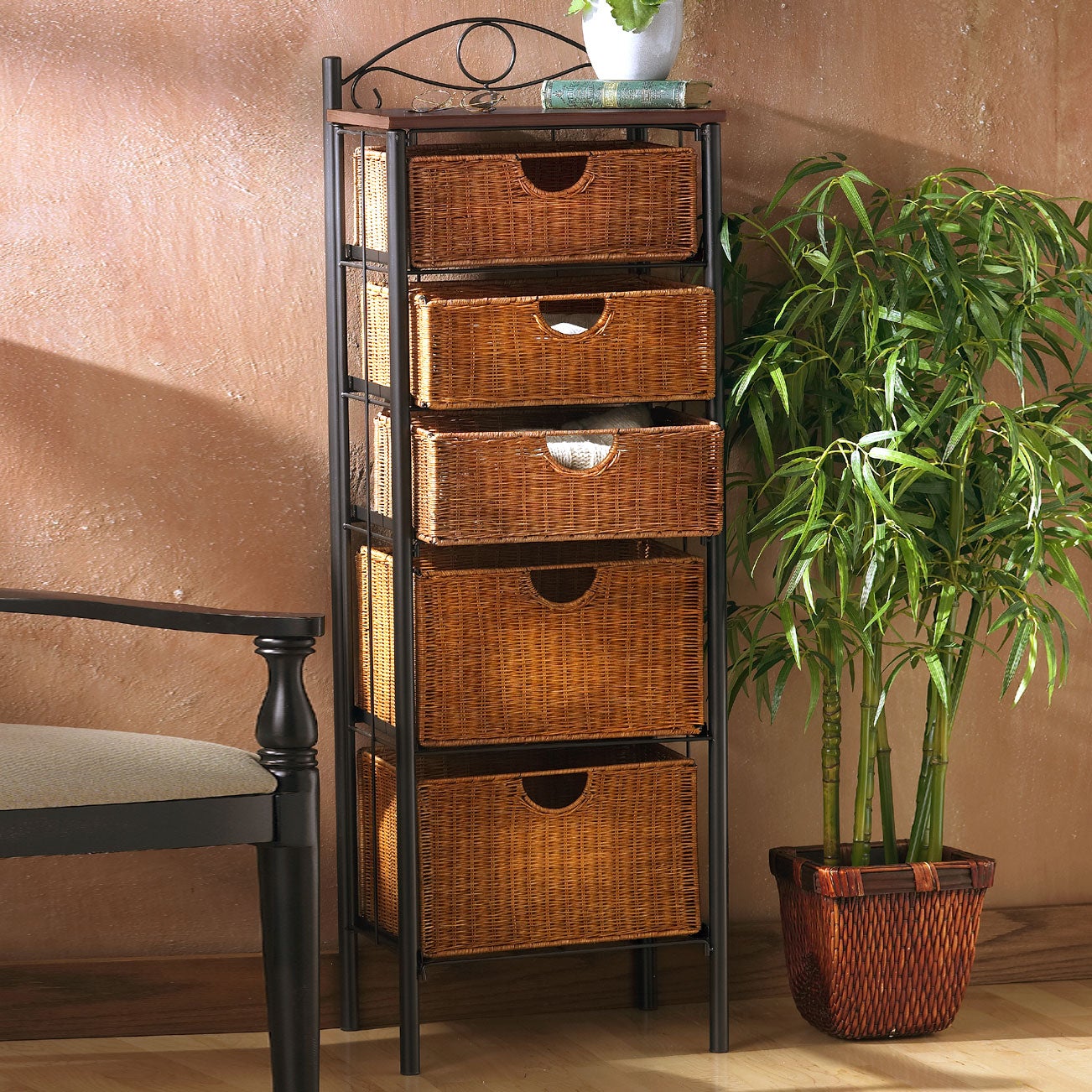 Iron/Wicker Five Drawer Unit| Wardrobes & Drawers | Brylane Home