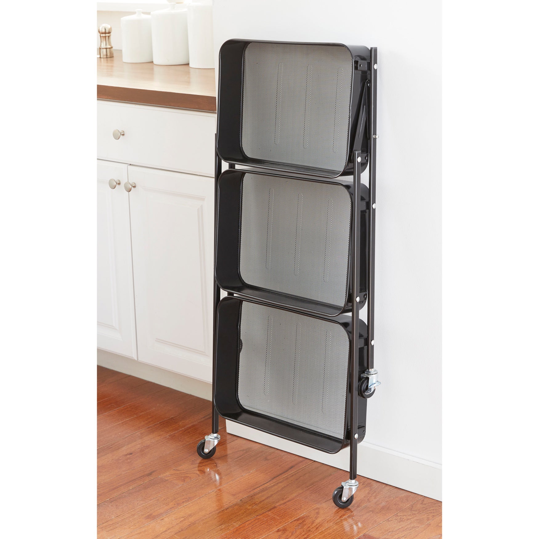 3-Tier Foldable Rolling Cart | Brylane Home 3-Tier Foldable Rolling Cart | Brylane Home