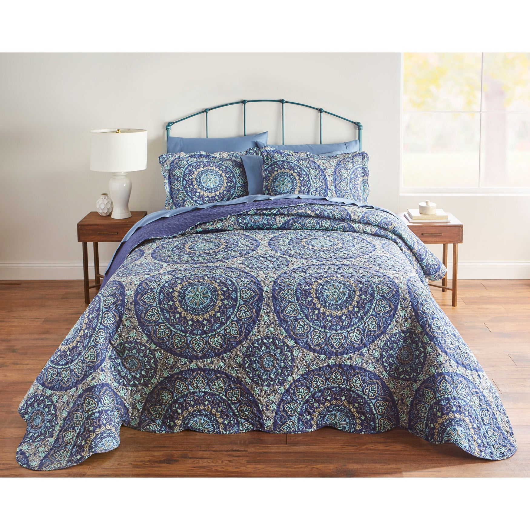 Traditional 3-PC. Medallion Bedspread Set, Blue | Brylane Home