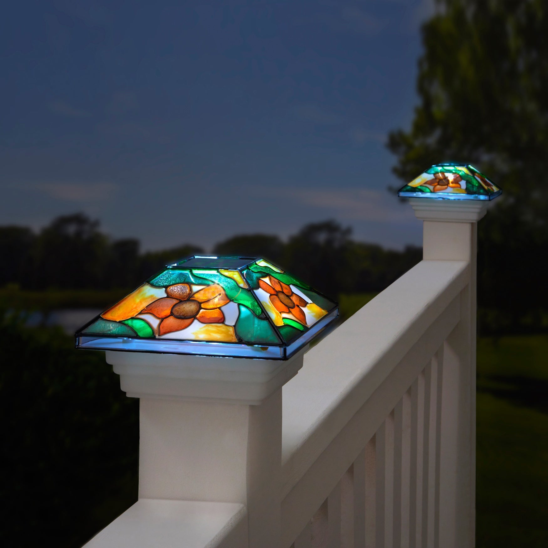 Simple Floral Mosaic Solar Post Light Cap, Multi | Brylane Home