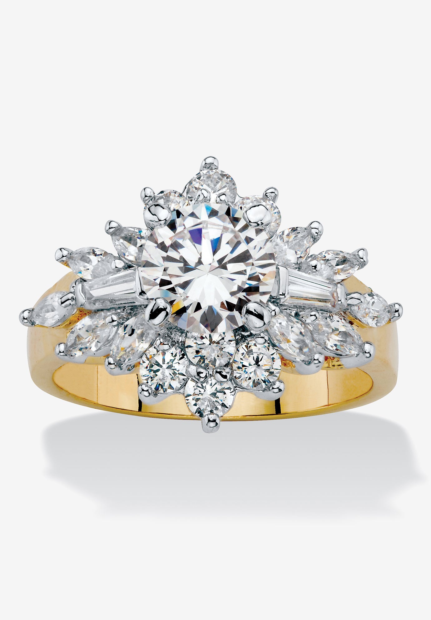 Yellow Gold Plated Round Starburst Ring Cubic Zirconia (3 5/8 cttw TDW ...